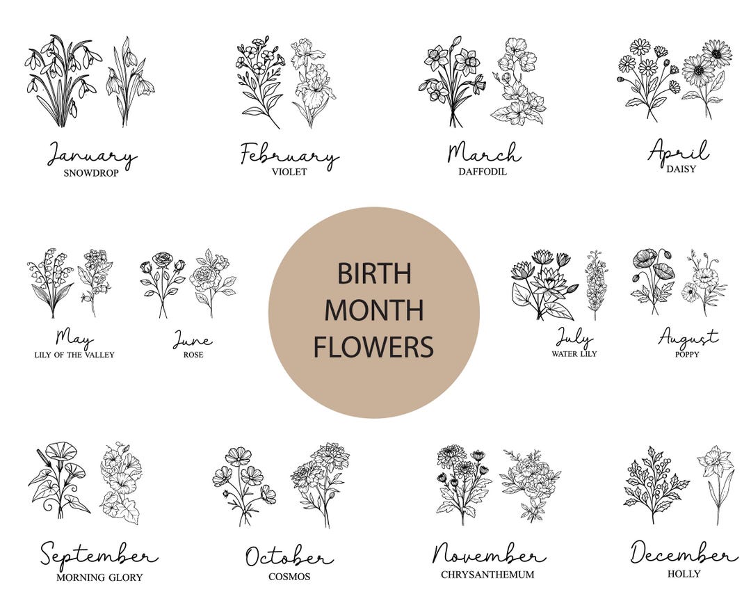 Birth Month Flower SVG Bundle: Floral Bouquet Designs (digital Download ...