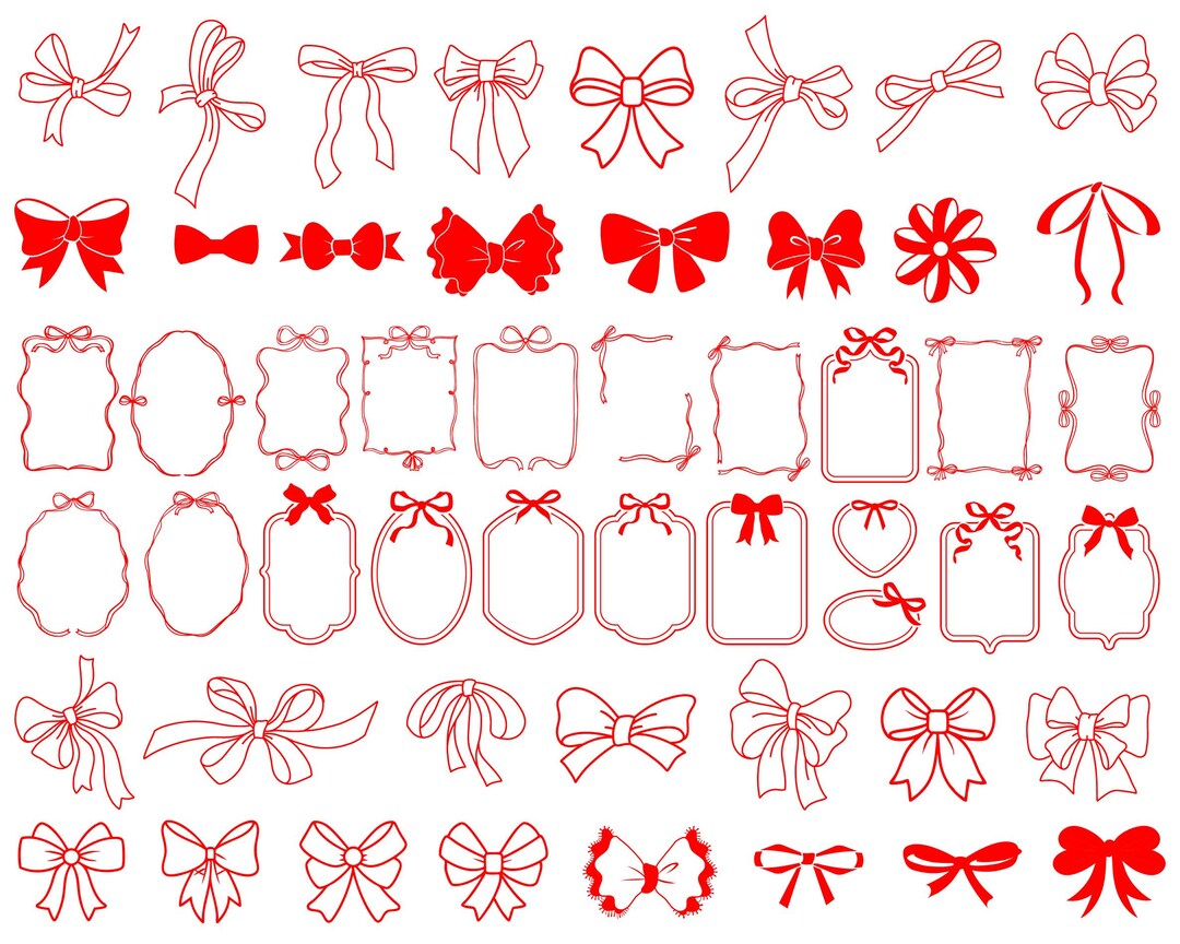 Bow Svg Bundle, Wavy Borders Svg, Christmas Bow Frame, Hand Drawn ...