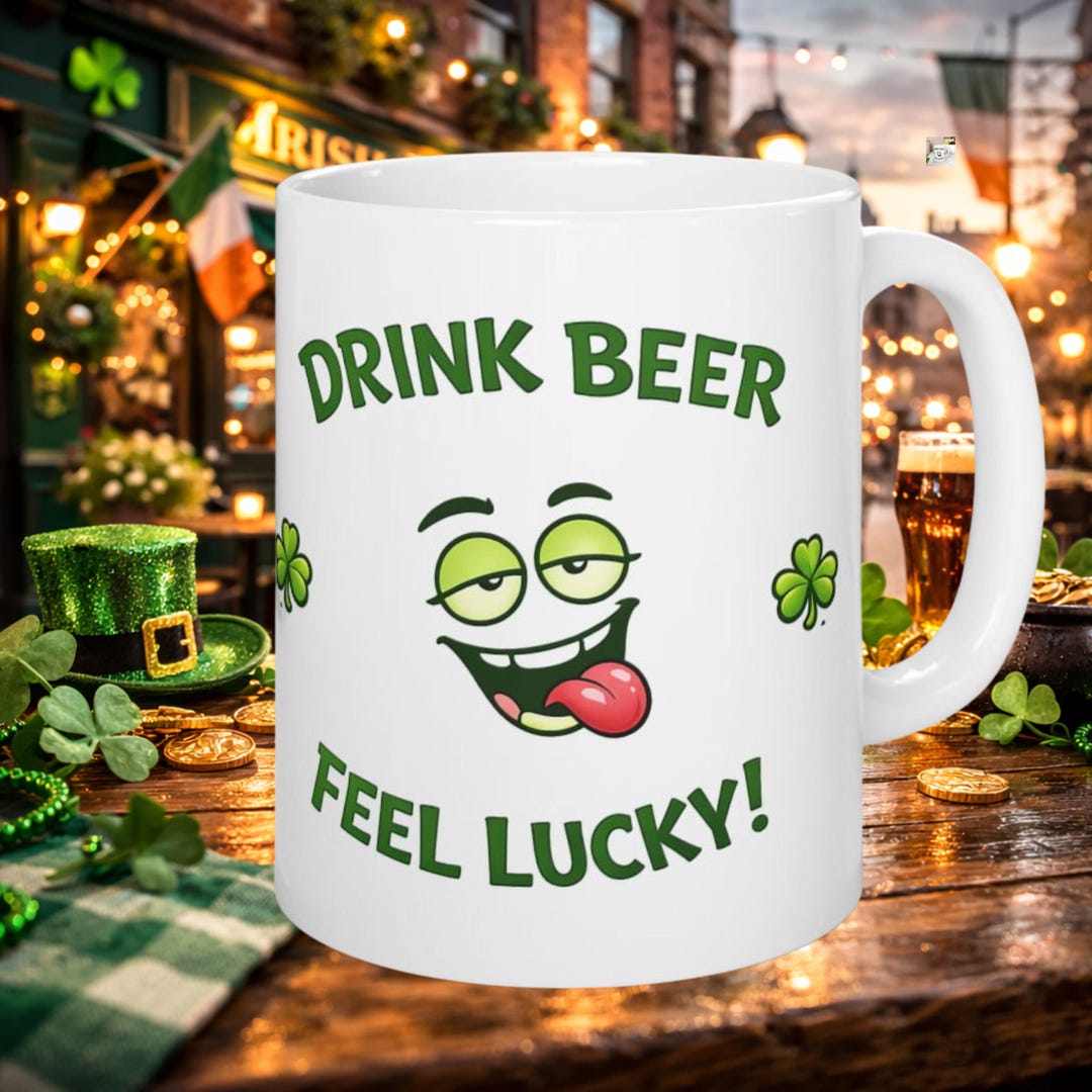 Meme Humor Mug Drink Beer Feel Lucky Funny St Patricks Day Beer Lover ...