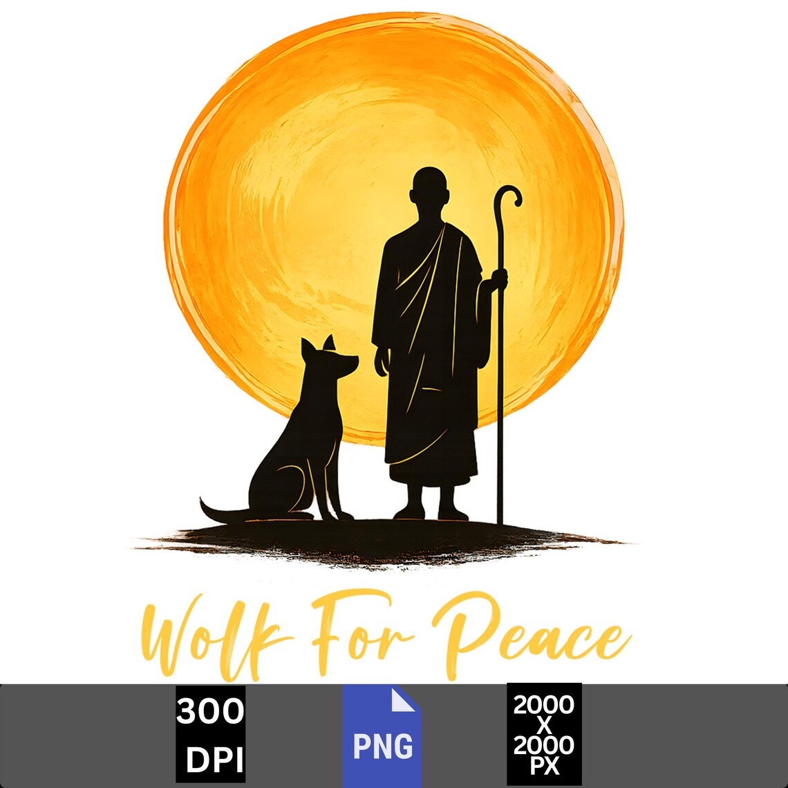 Peace Walking Png Monk & Dog Minimalist Zen Art Digital Download Zen ...