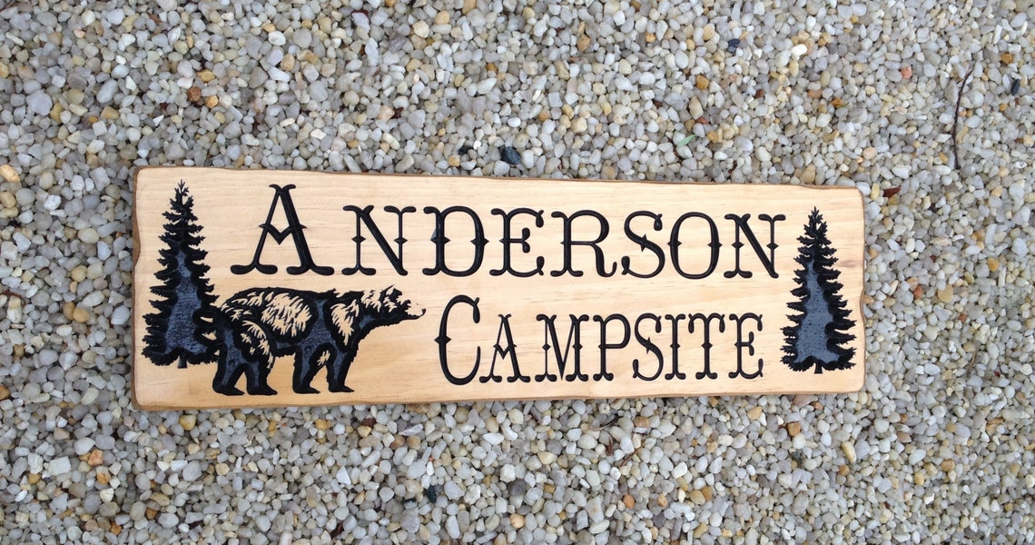 Custom Wood Campsite Signs Personalized With Last Name and Bear With ...