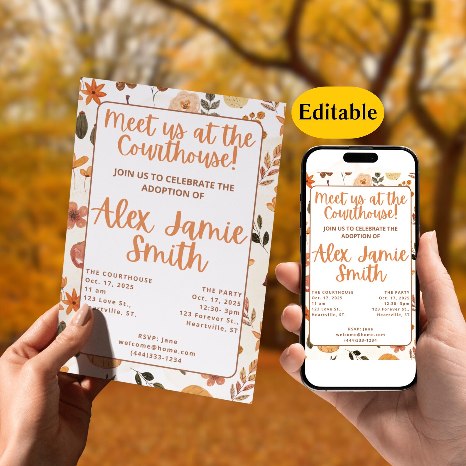 Fall Adoption Courthouse Party Invitation: Editable Canva Template ...