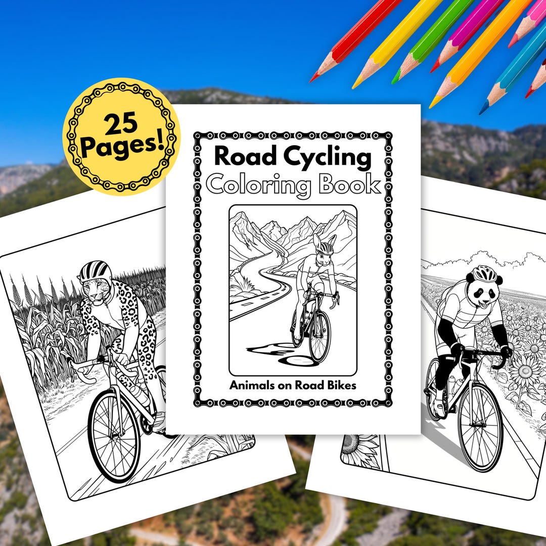 Bicycle Coloring Book Digital Download Road Bike Printable Activity for ...
