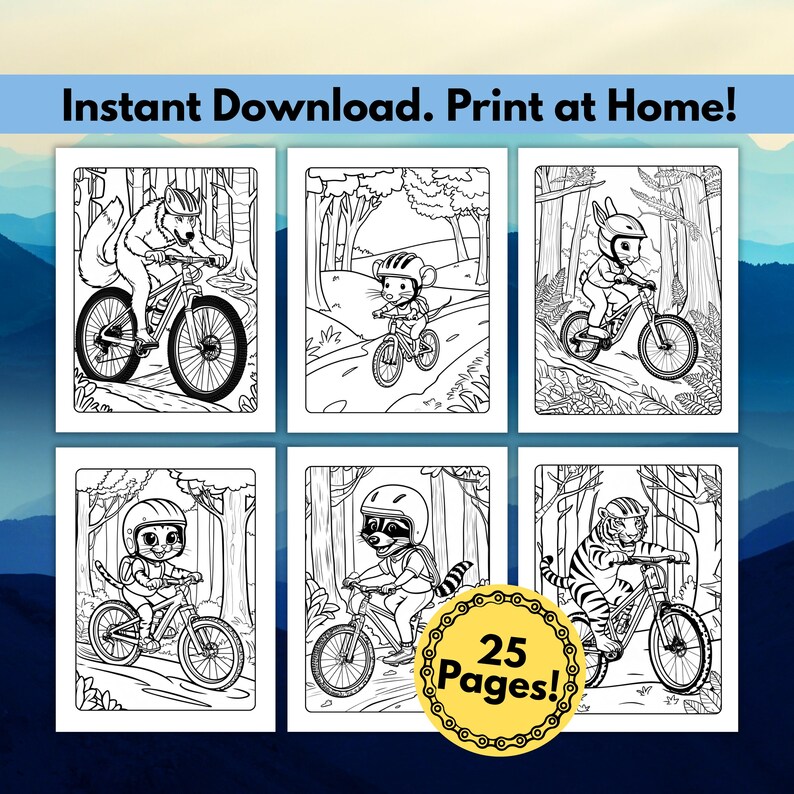 Mountain Bike Coloring Book: Animal Biker Designs (PDF Download) - Etsy ...