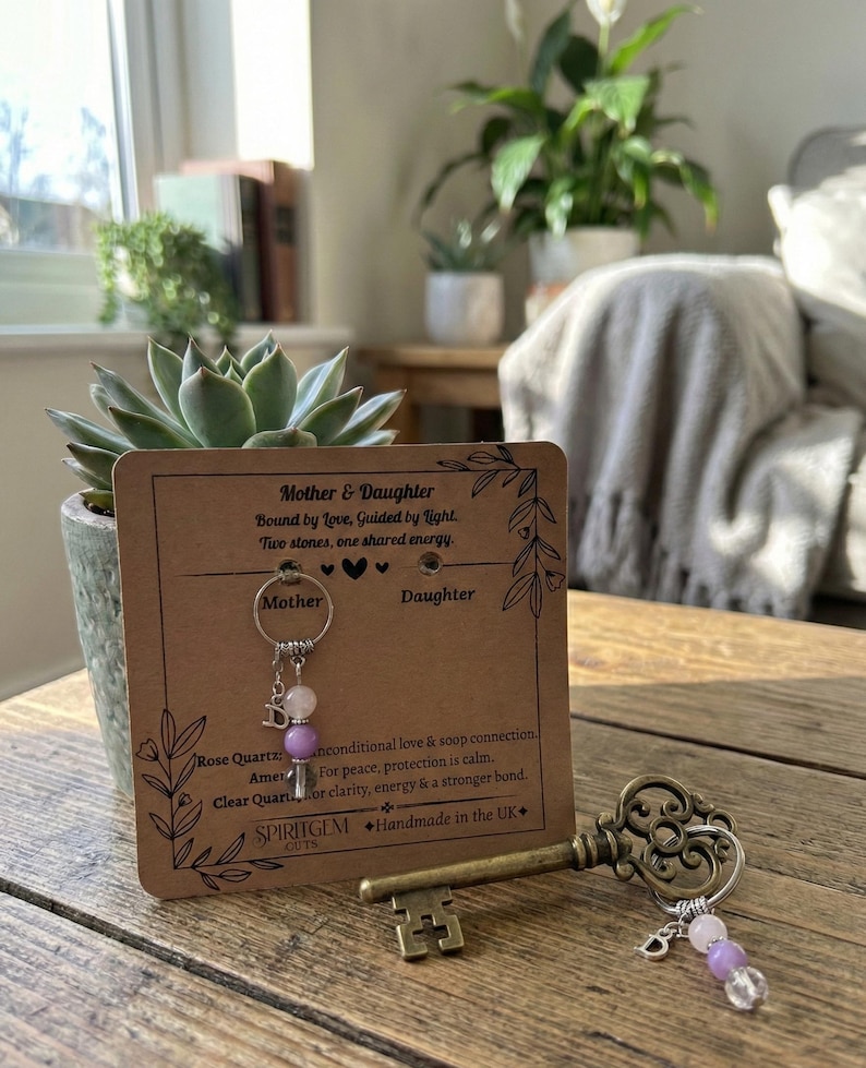 Mother Daughter Keychain Set, Rose Quartz Amethyst Crystal Keepsake ...