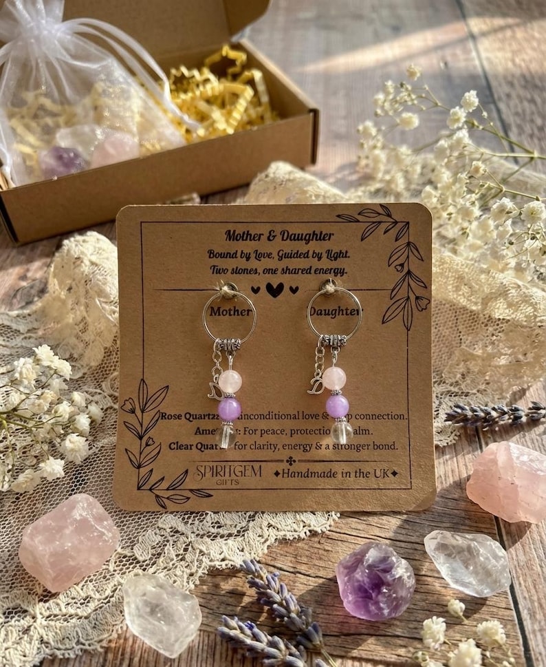 Mother Daughter Keychain Set, Rose Quartz Amethyst Crystal Keepsake ...