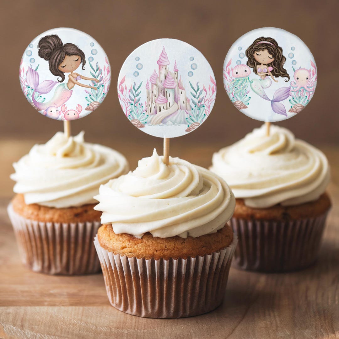 Mermaid Cupcake Toppers Printable | Watercolor Mermaid Party Circles ...