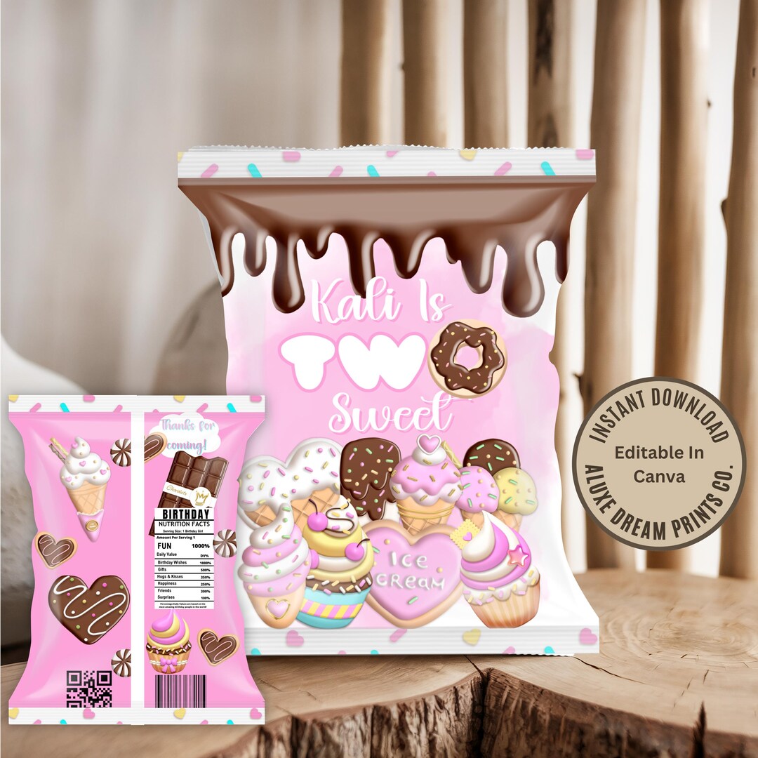 Two Sweet Donut Chip Bag Template: 2nd Birthday Favor (digital Download ...