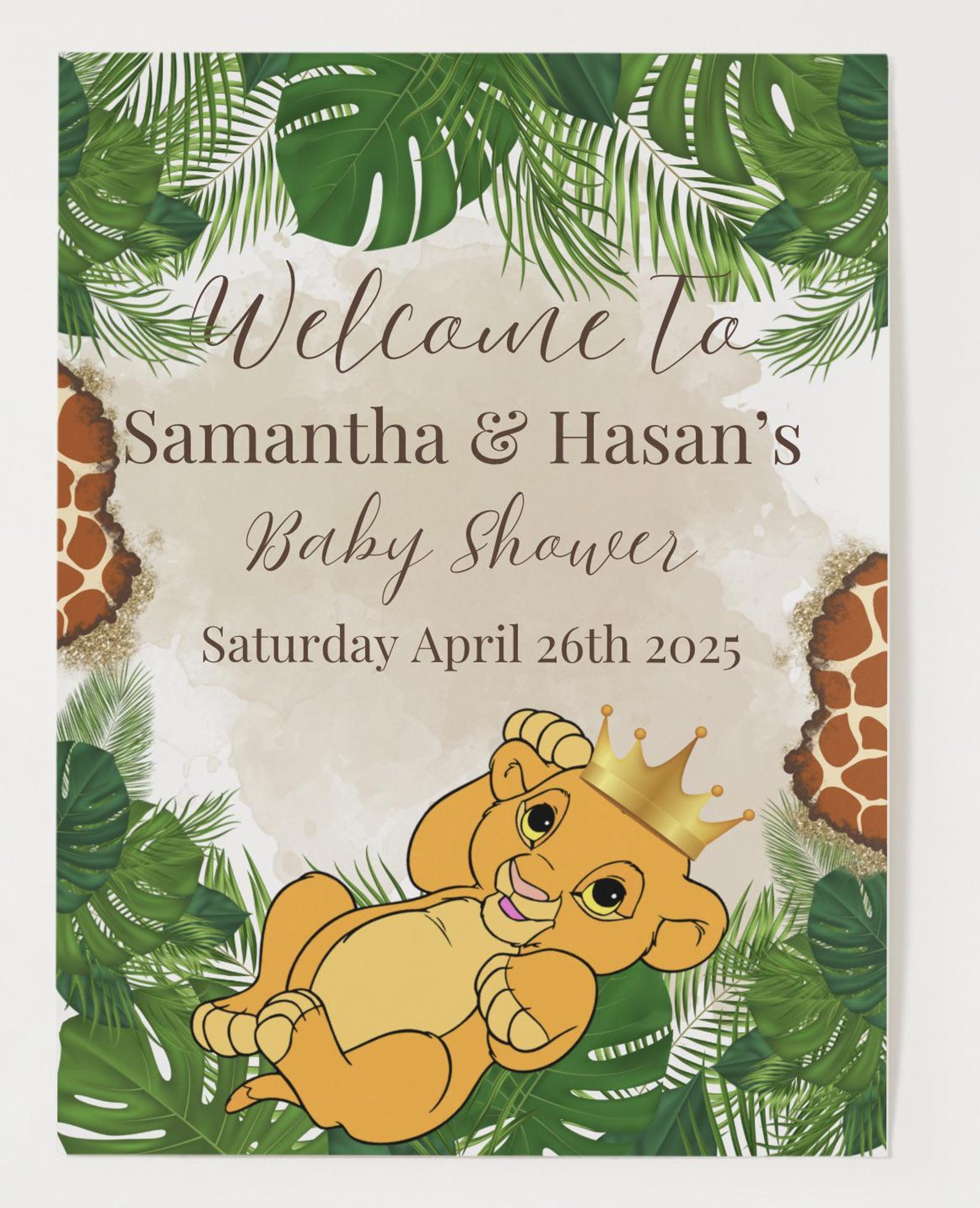 Editable Safari Baby Shower Welcome Sign - A Little King is on the Way ...