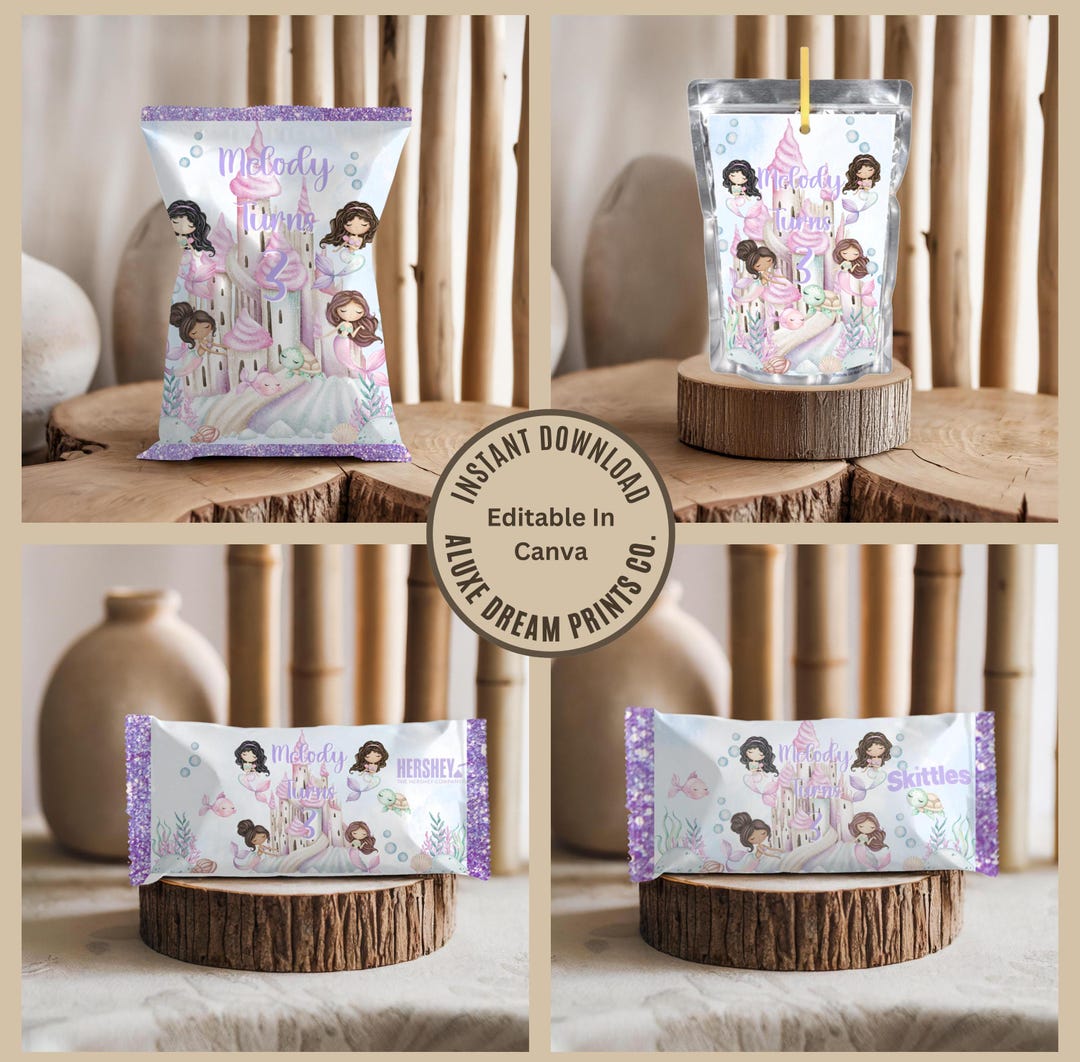 Custom Mermaid Party Favor Bundle | Cute Mermaid Birthday Printables ...