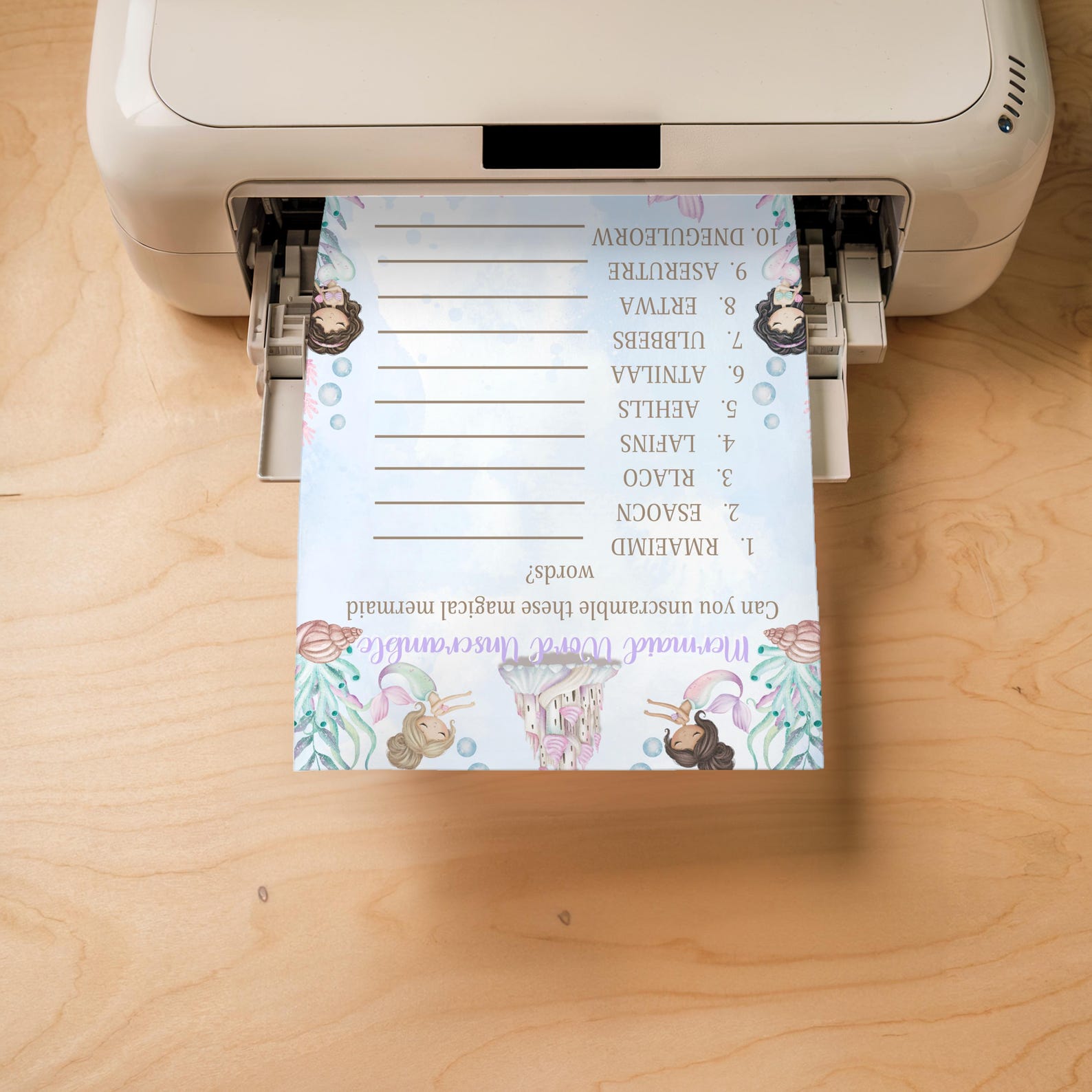 Mermaid Word Unscramble Game Printable | Under the Sea Party Game ...