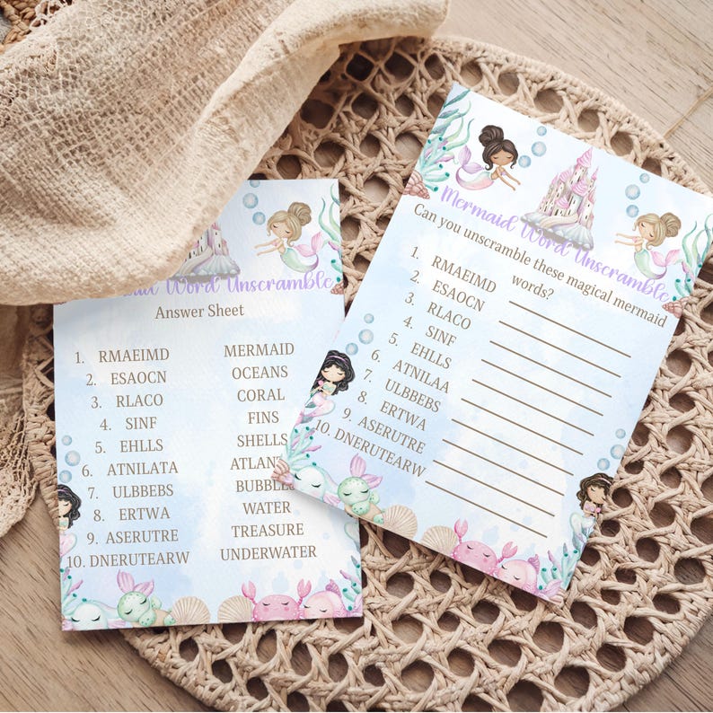 Mermaid Word Unscramble Game Printable | Under the Sea Party Game ...