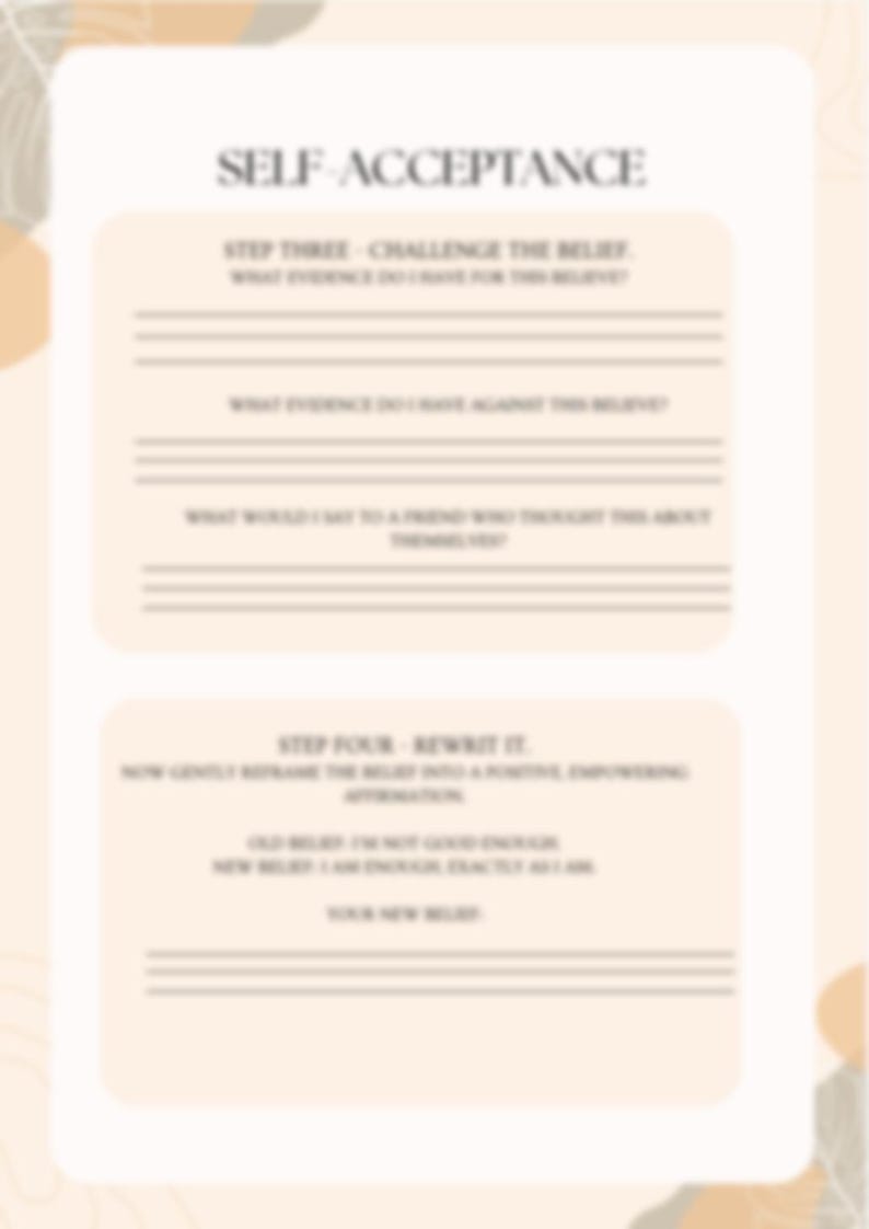 Self-acceptance Worksheet | Printable Guide to Transform Limiting ...