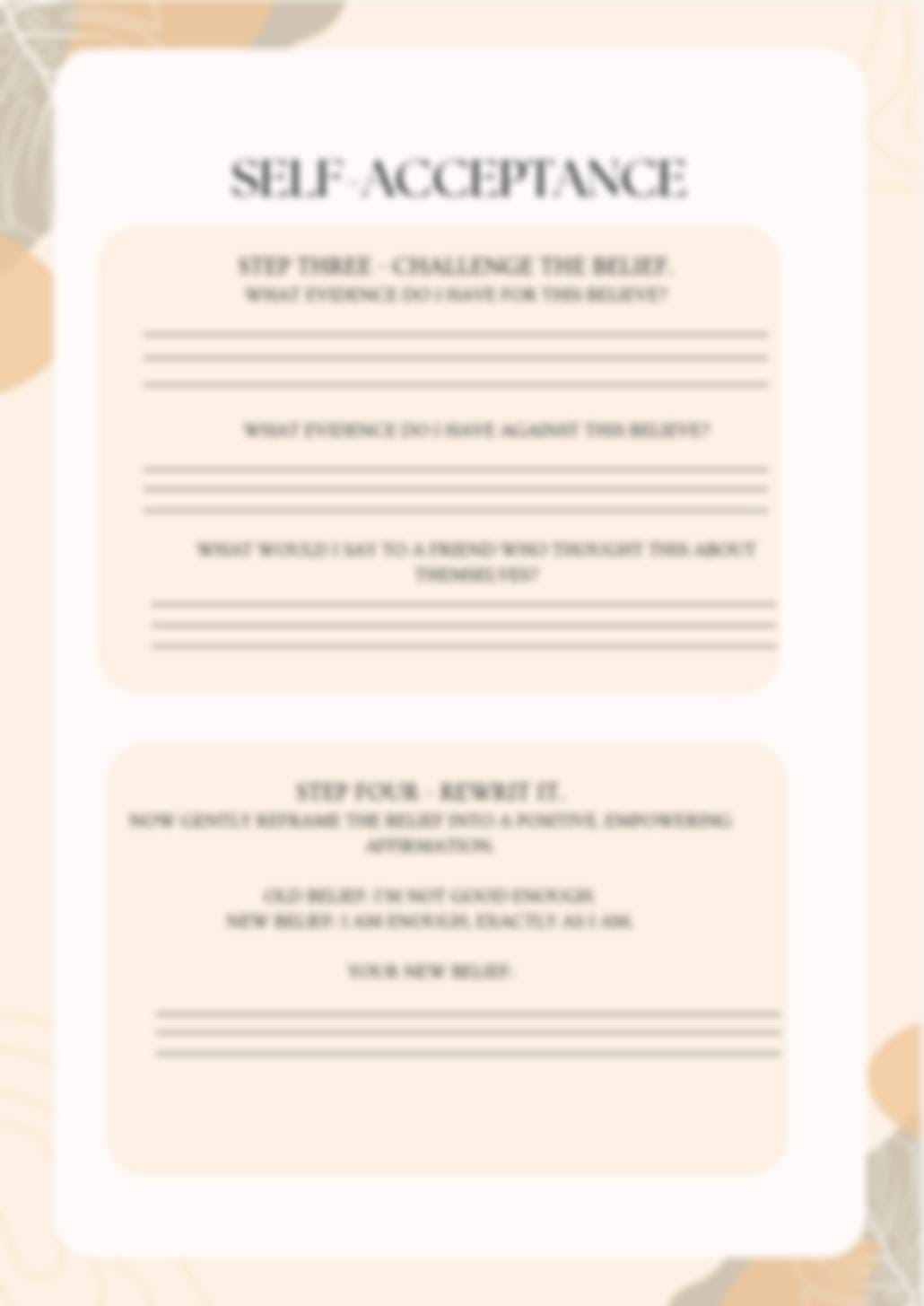 Self-acceptance Worksheet | Printable Guide to Transform Limiting ...