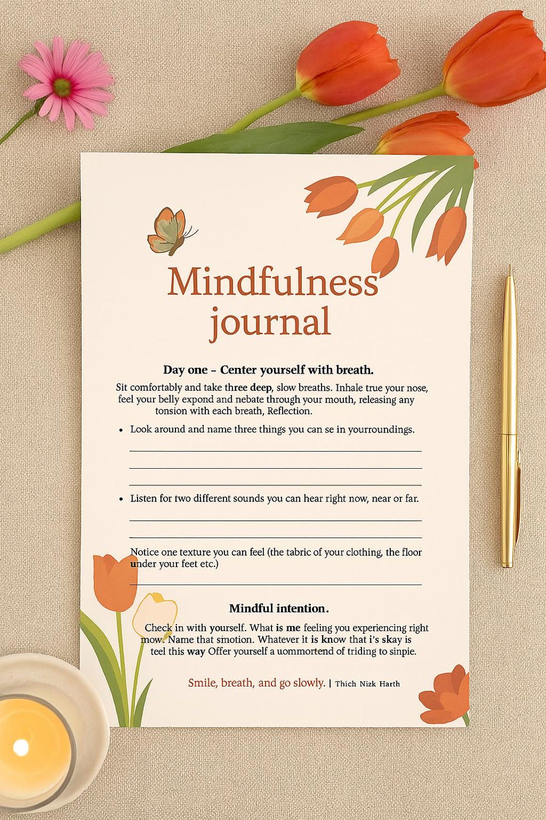 14-day Mindfulness Journal Printable | Guided Breathing and Daily ...
