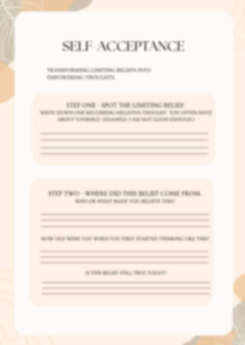 Self-acceptance Worksheet | Printable Guide to Transform Limiting ...