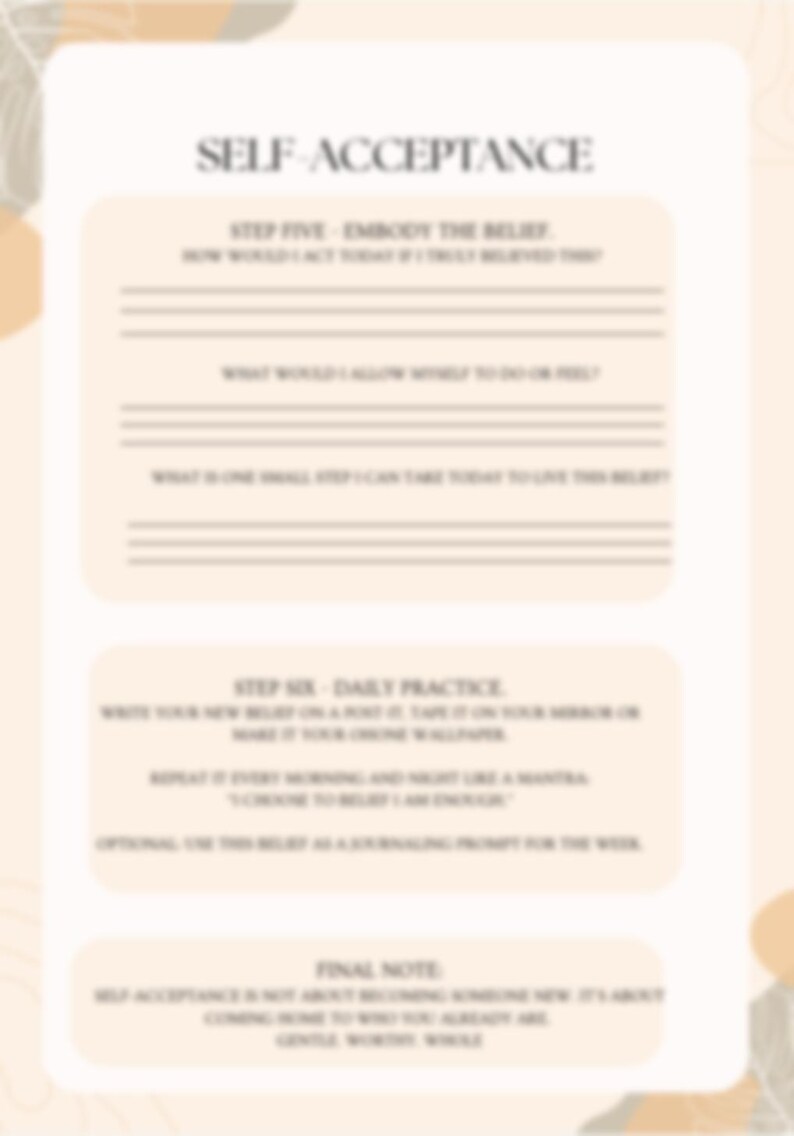 Self-acceptance Worksheet | Printable Guide to Transform Limiting ...