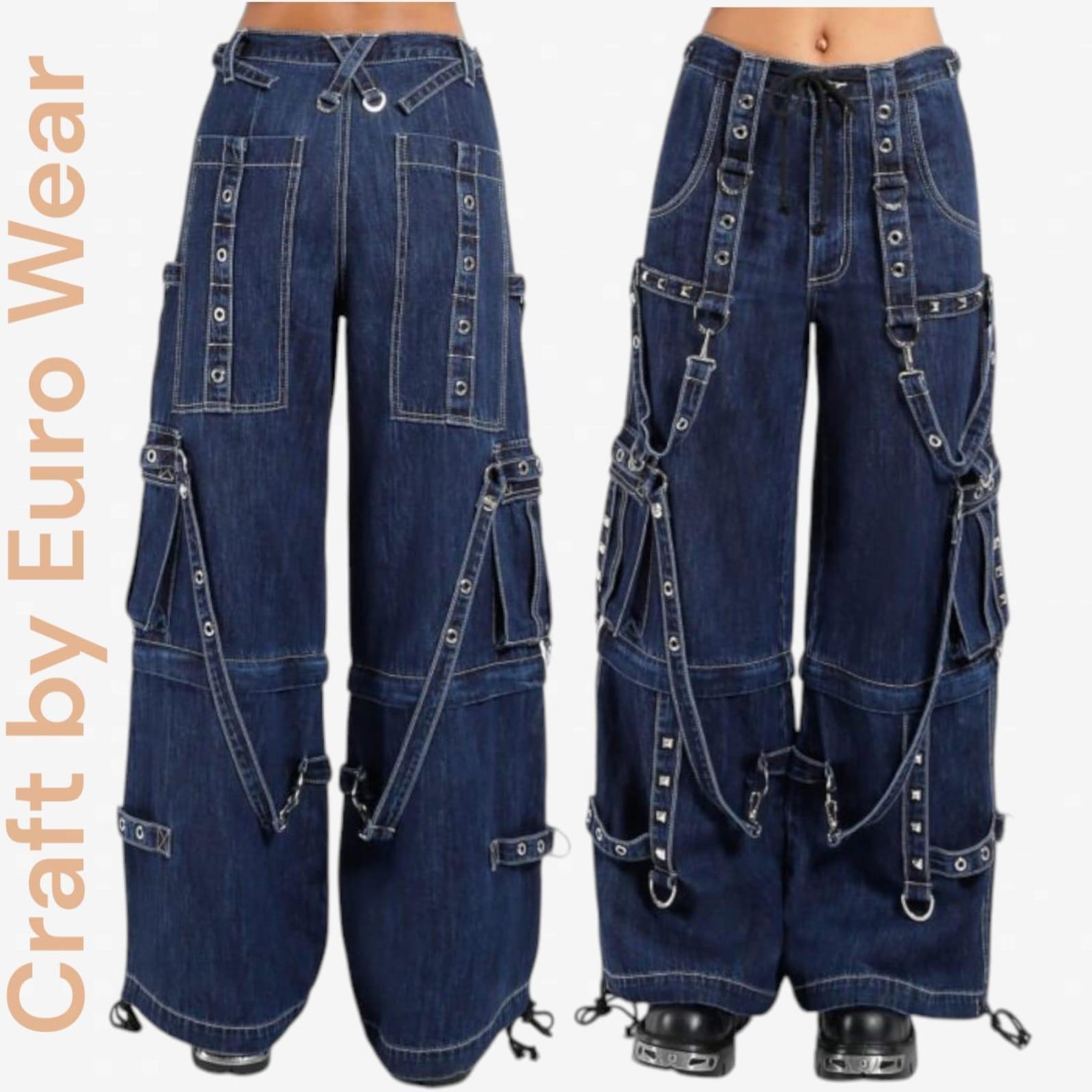 Men's & Women Customized Gothic Punk Blue Jeans Denim Pant | Wide Legs ...