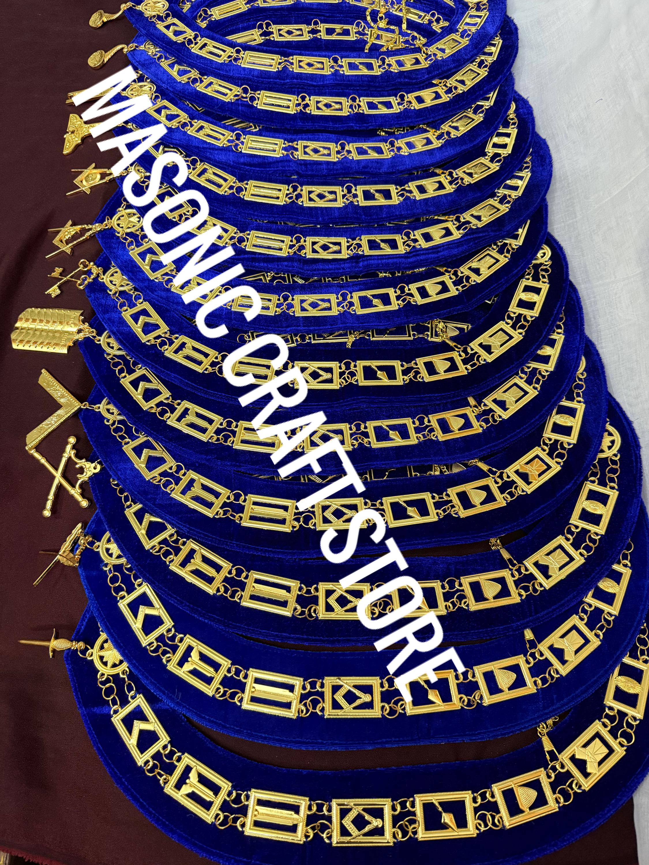 Masonic Blue Lodge Officer Collars Set: Gold-plated Jewels, Blue Velvet ...