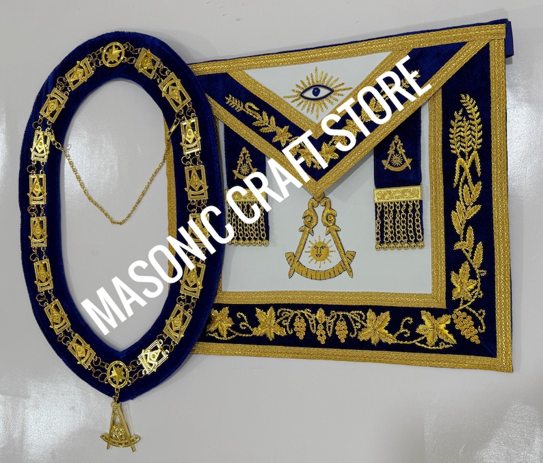 Handmade Masonic Past Master Apron Set: Gold Bullion Embroidery, Chain ...