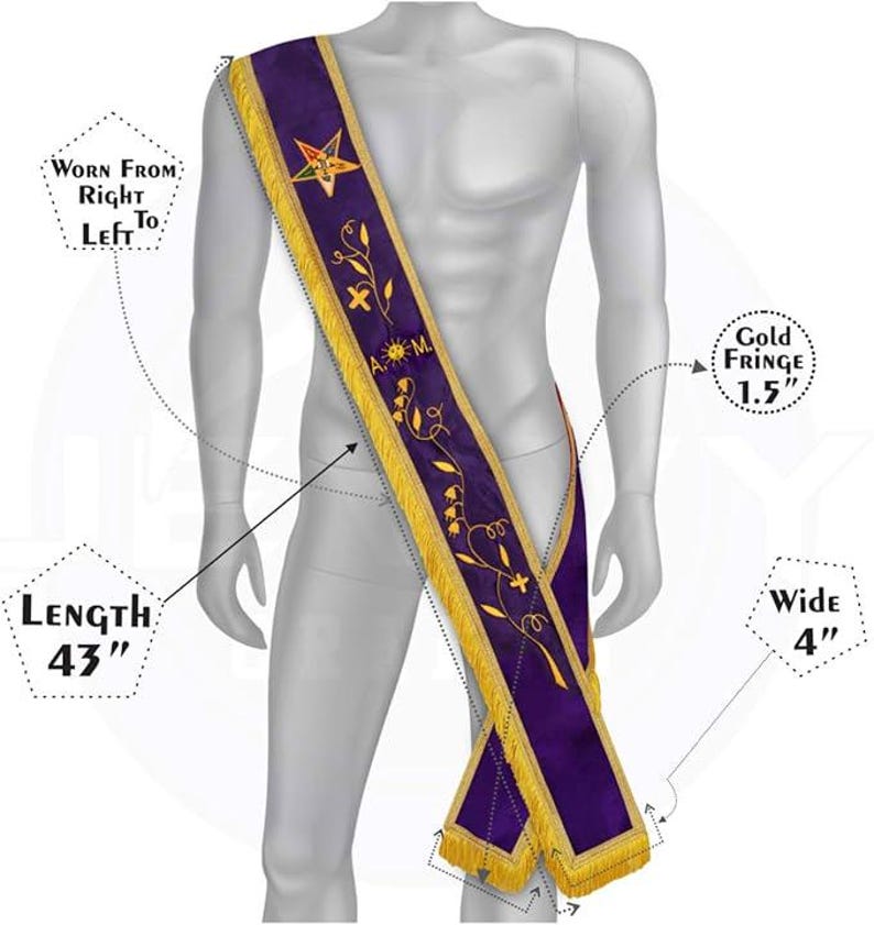 Masonic OES Associate Matron Purple Velvet Sash Set: Embroidered Gloves ...
