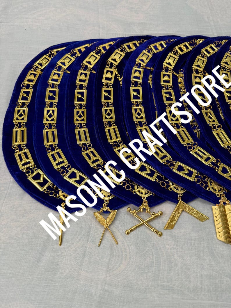 Masonic Blue Lodge Officer Collars Set: Gold-plated Jewels, Blue Velvet ...