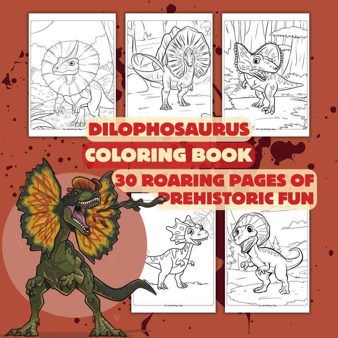 Dilophosaurus Coloring Book – 30 Pages Dinosaur Activity Book ...