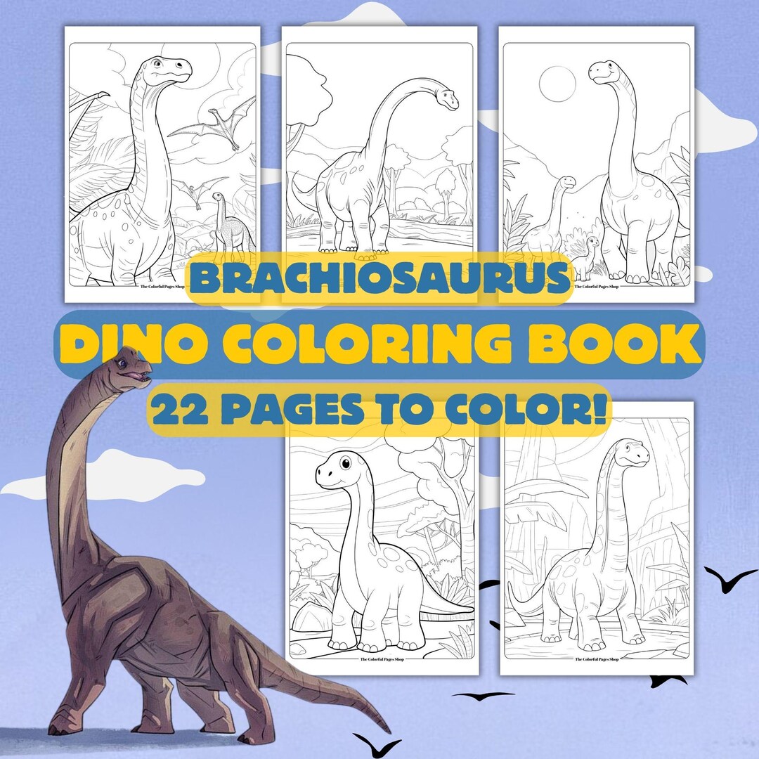 Brachiosaurus Dinosaur Coloring Pages, 22-page for Kids Adults Instant ...