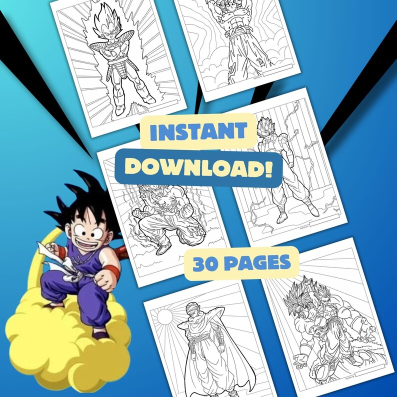 Libro para colorear imprimible de Dragon Ball Z (30 páginas en PDF) para niños y adultos ...