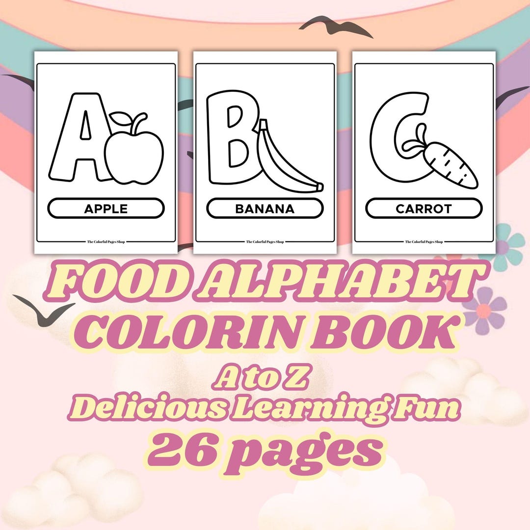 Food Alphabet Coloring Book for Kids – A to Z Fruits and Vegetables ...