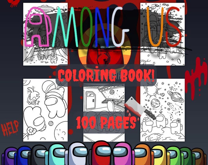 100 Page Among Us Inspired Coloring Book - Space Adventure Activity for ...