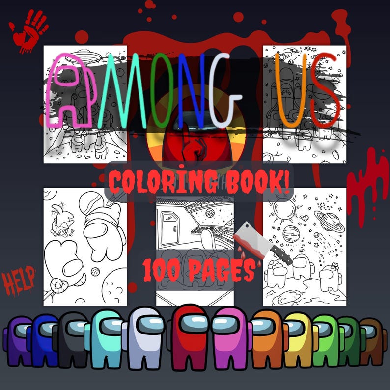 100 Page Among Us Inspired Coloring Book - Space Adventure Activity for ...