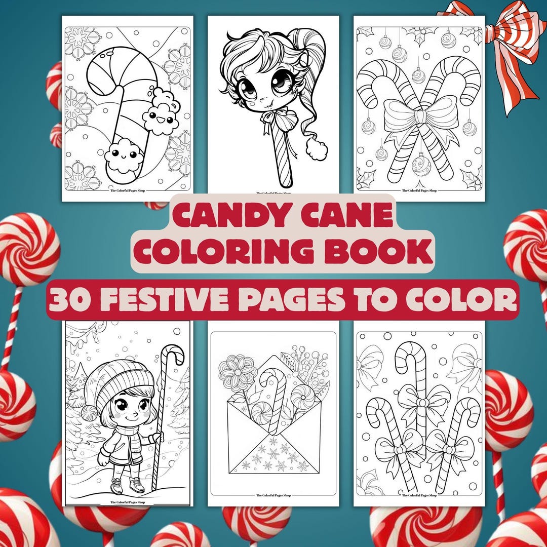 Candy Cane Coloring Book 30 Pages Christmas Holiday Printable – Digital ...