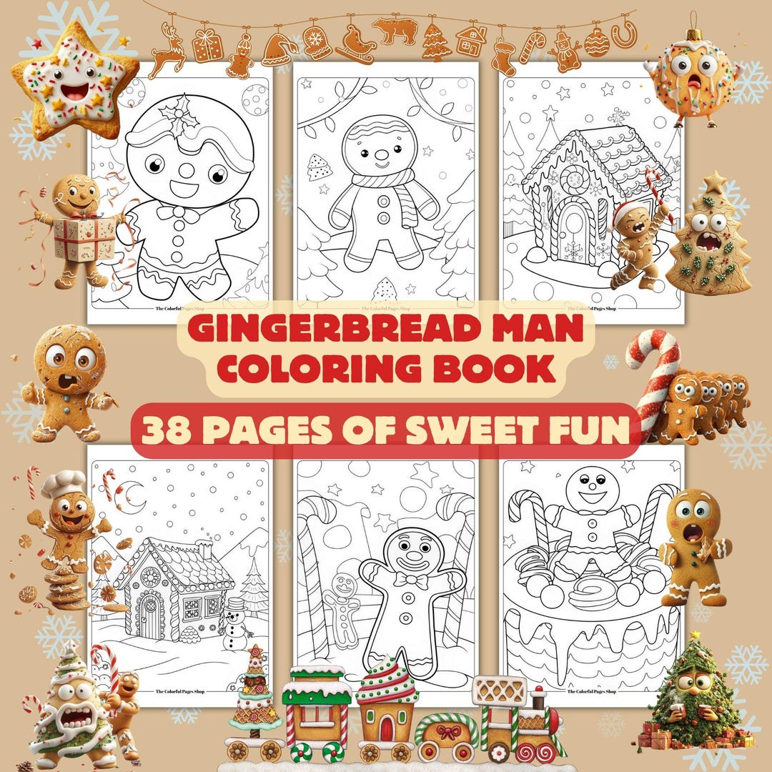 Gingerbread Man Coloring Book for Kids | 38 Pages Fun Christmas ...