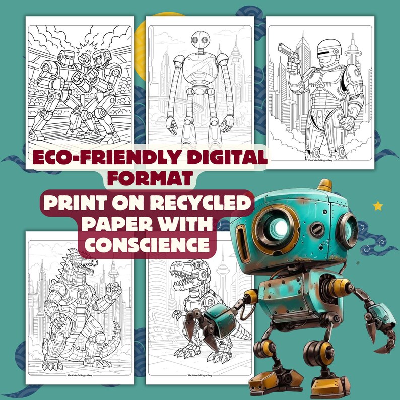 Robot Coloring Book for Kids – 45 Pages Printable Digital Download ...