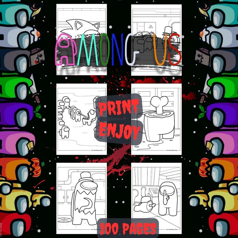 100 Page Among Us Inspired Coloring Book - Space Adventure Activity for ...