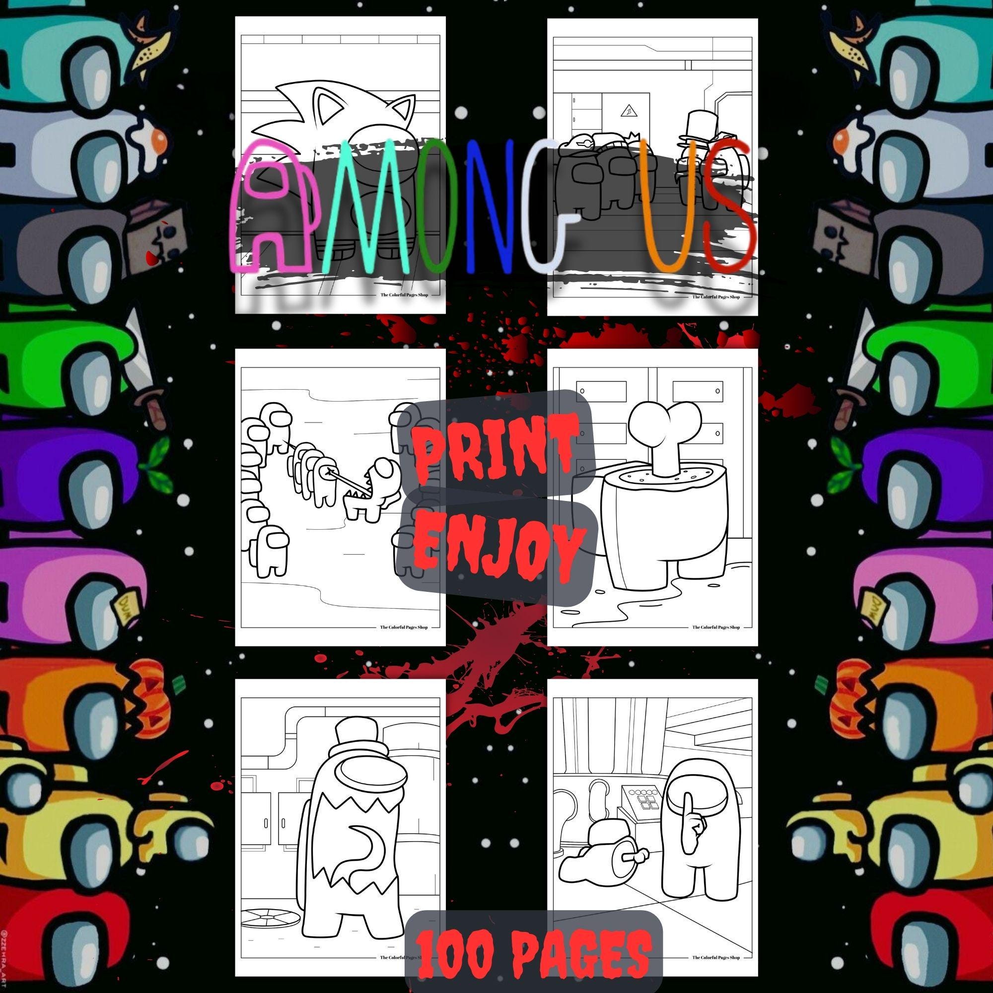 100 Page Among Us Inspired Coloring Book - Space Adventure Activity for ...