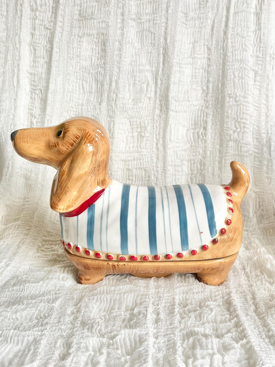 Vintage Dachshund Butter Dish: Hand-painted Ceramic, Mid-century ...