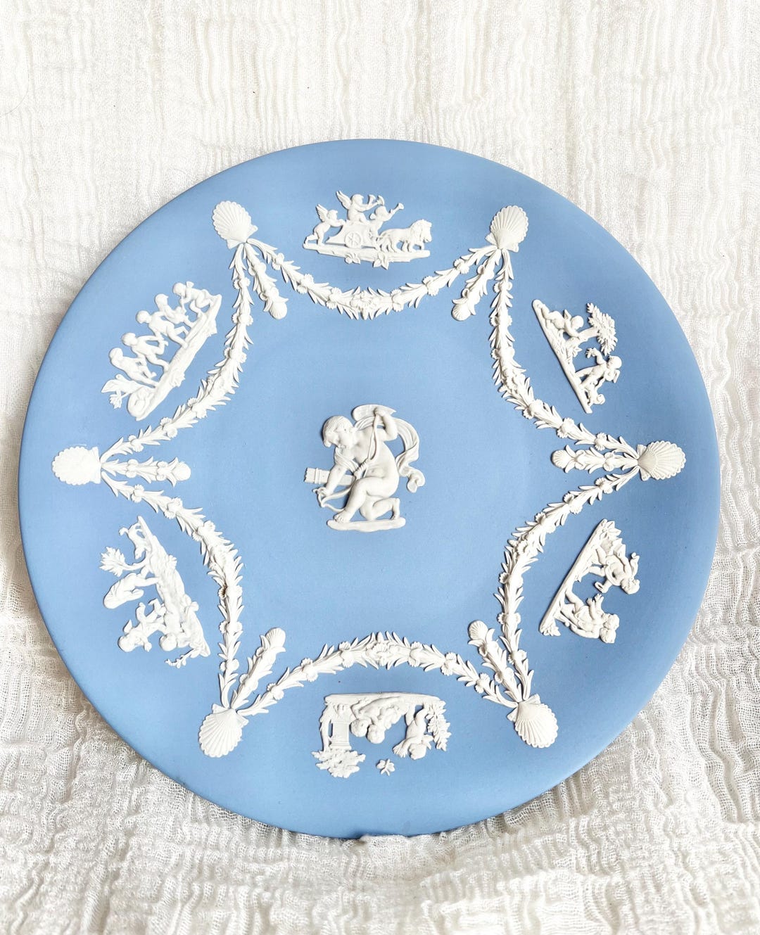 Vintage Wedgwood Blue Jasperware Plate | Cupid & Cherub Neoclassical ...