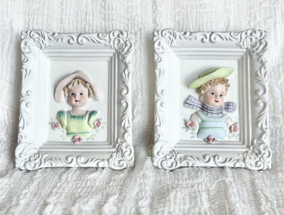 Vintage Lefton China Wall Plaques | Bisque Porcelain Nursery Decor ...