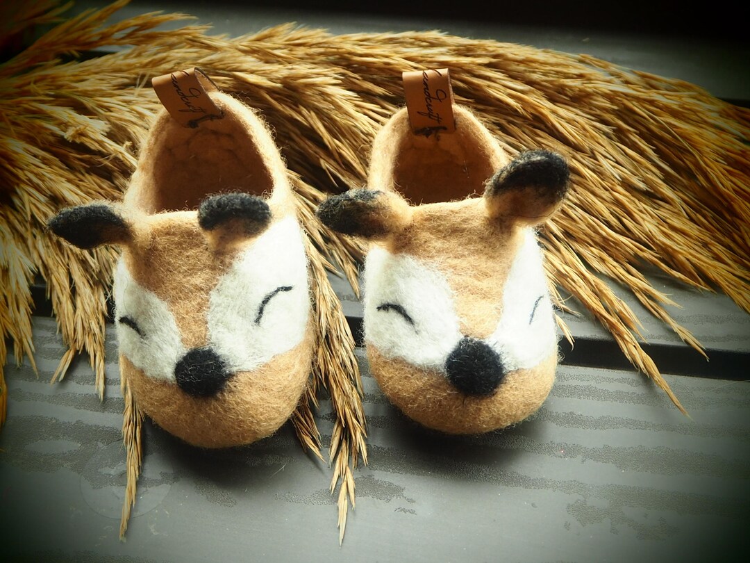 Organic Felt Baby Booties – Handmade Wool Animal Slippers (0-3 / 3-6 / ...