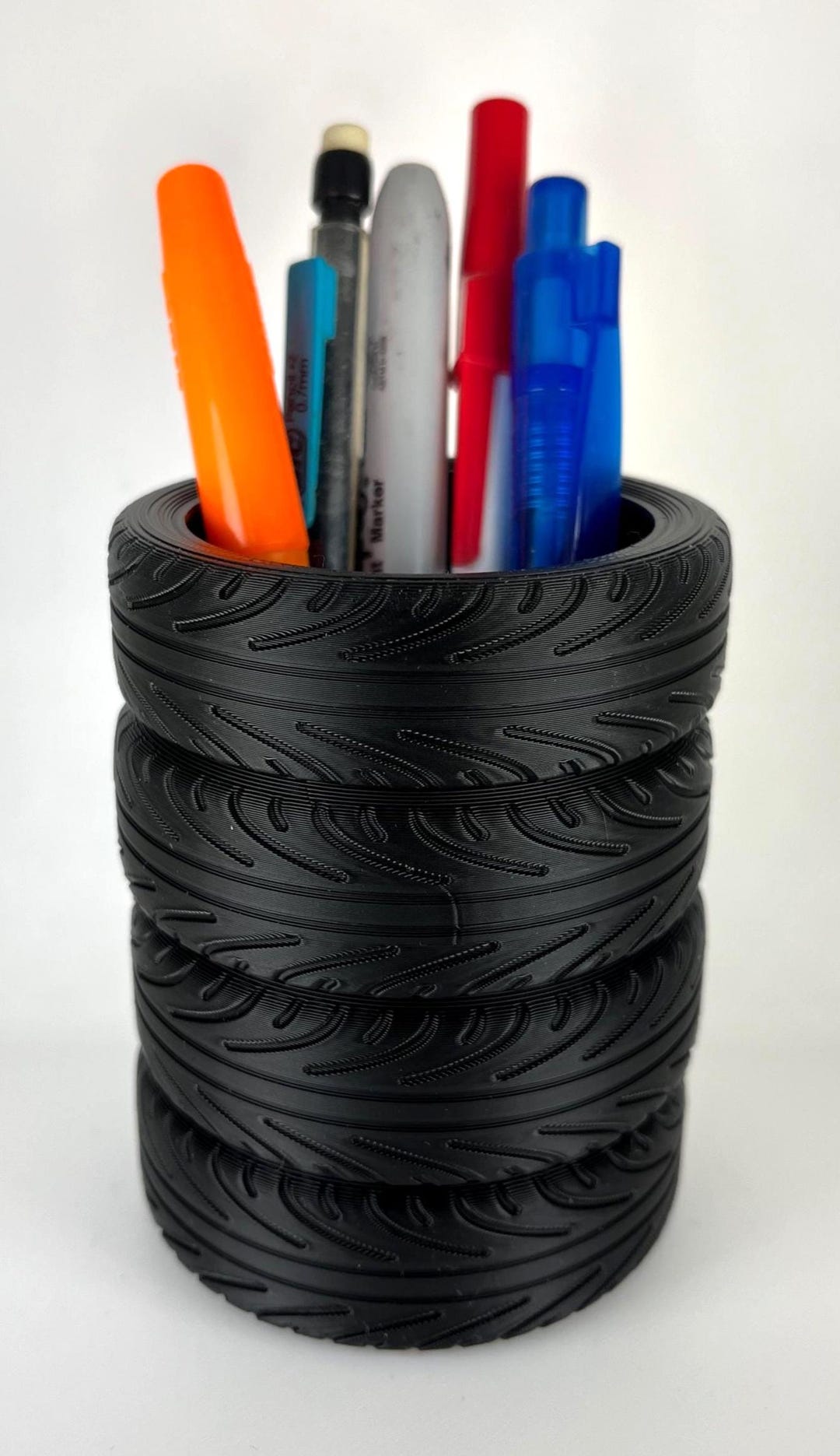 Tire Pencil Holder – Black 3D Printed Pen Cup | Car Lover Gift, Racing ...