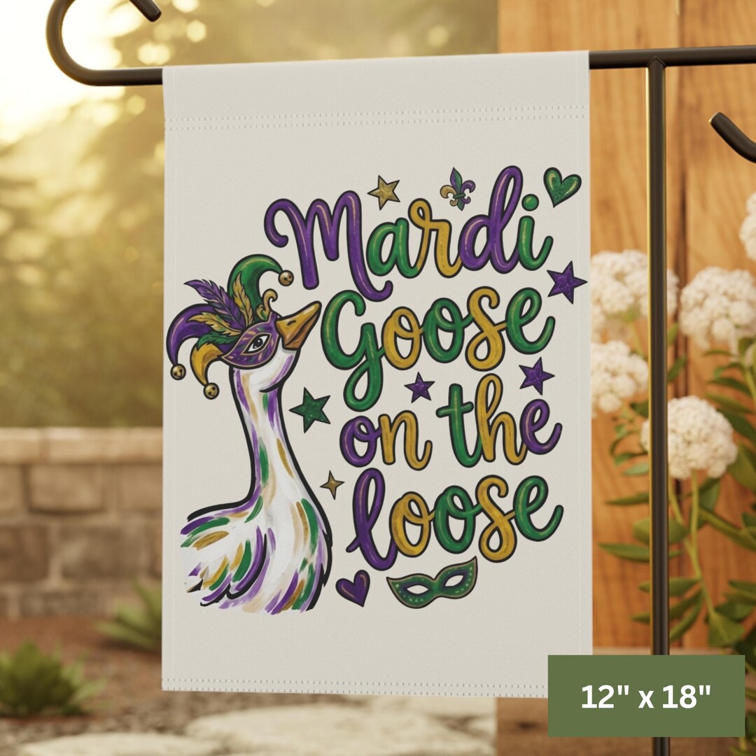 Mardi Gras Goose Garden Flag | Jester Mask, Purple Green Gold - Etsy
