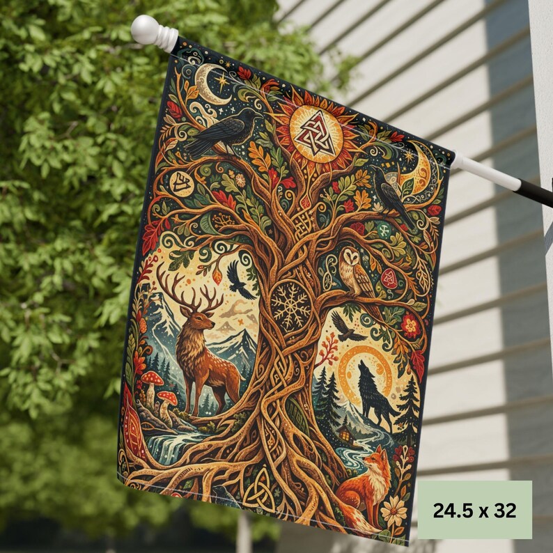 Tree of Life Garden Flag, Norse Yggdrasil Flag, Viking Mythology Decor ...