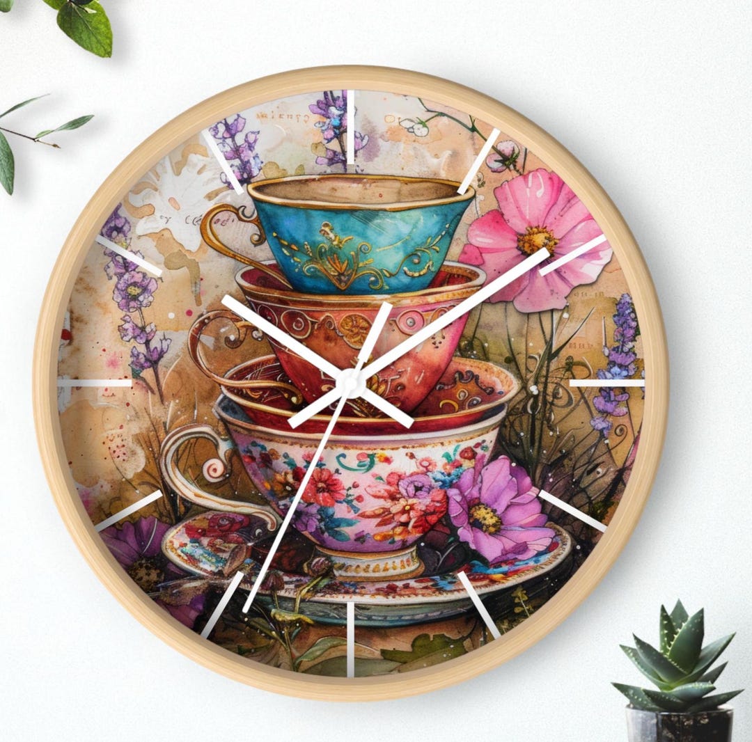 Stacked Floral Teacups Wall Clock, Vintage Tea Time Decor - Etsy