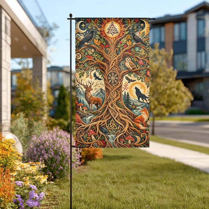 Tree of Life Garden Flag, Norse Yggdrasil Flag, Viking Mythology Decor ...