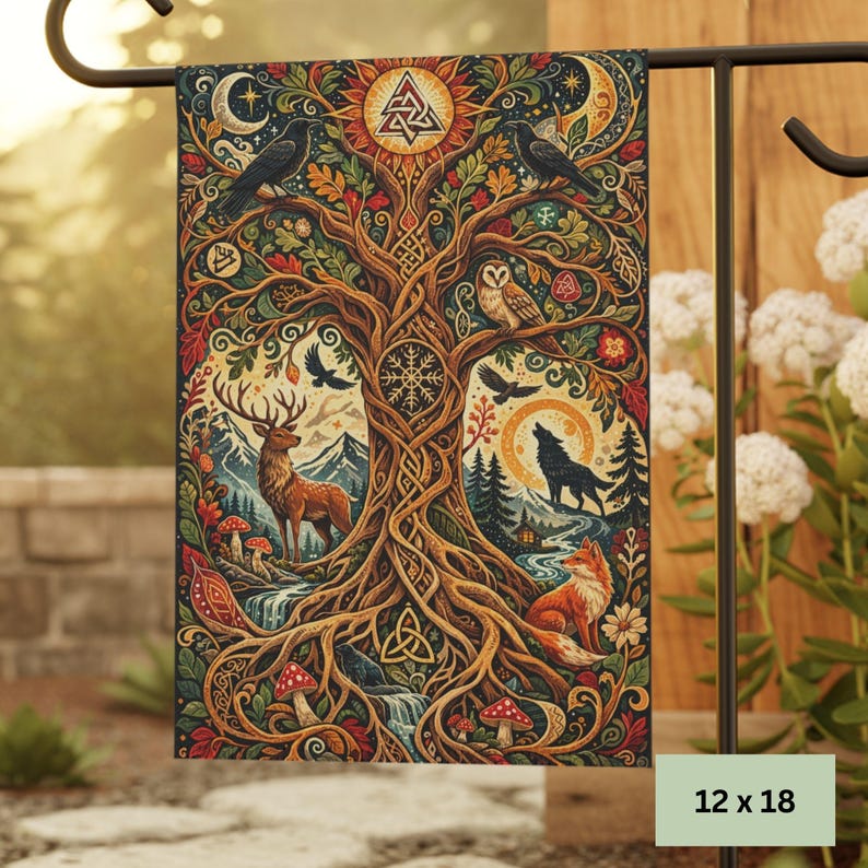 Tree of Life Garden Flag, Norse Yggdrasil Flag, Viking Mythology Decor ...