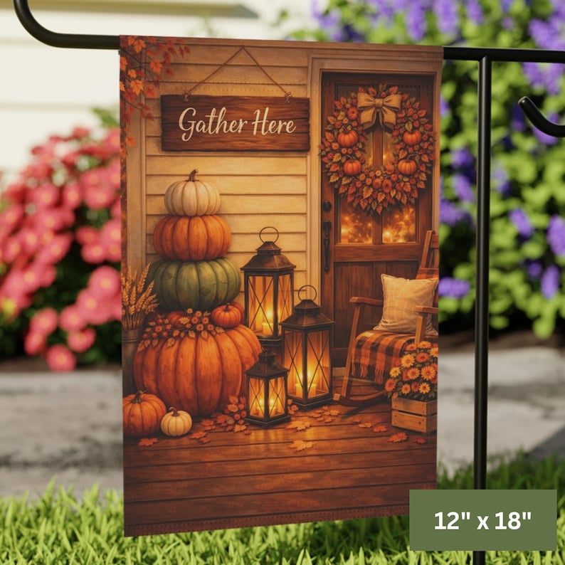 Gather Here Fall Garden Flag, Cozy Farmhouse Thanksgiving Decor - Etsy UK