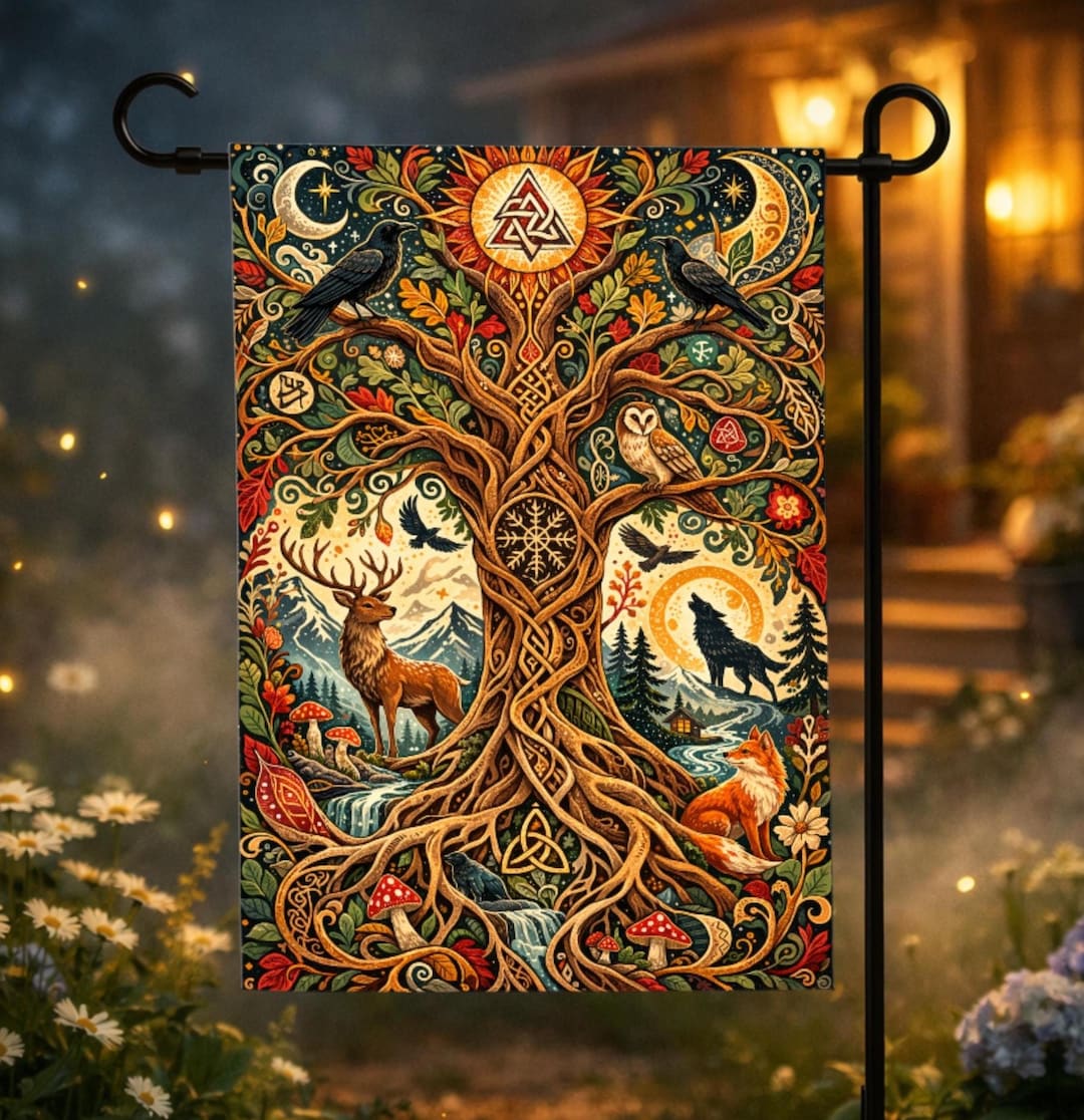 Tree of Life Garden Flag, Norse Yggdrasil Flag, Viking Mythology Decor ...