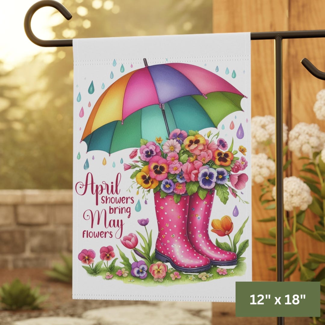 April Showers Rainboots Bouquet Garden Flag - Etsy